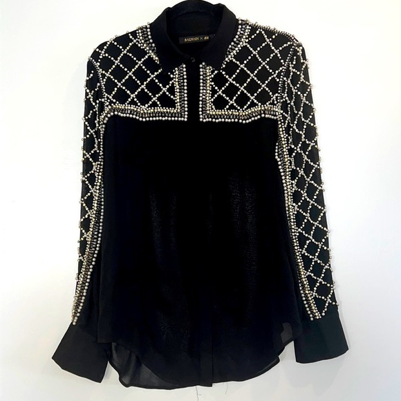 Balmain | Tops | Balmain X Hm Beaded Silk Blouse | Poshmark